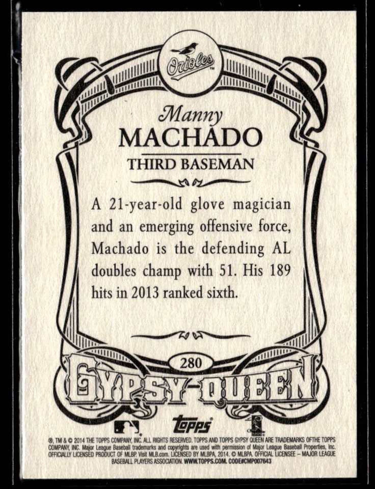 2014 Topps Gypsy Queen #280 Manny Machado #/499 | eBay