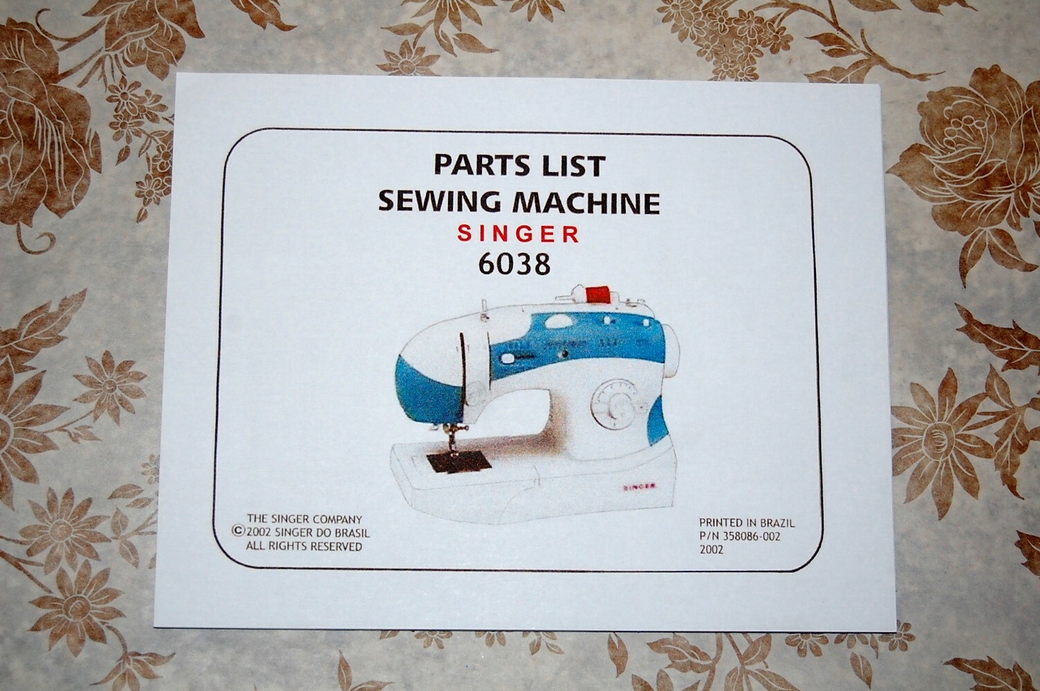 Illustrated Parts Manual, on CD in PDF Format, for Singer 6038 Sewing ...