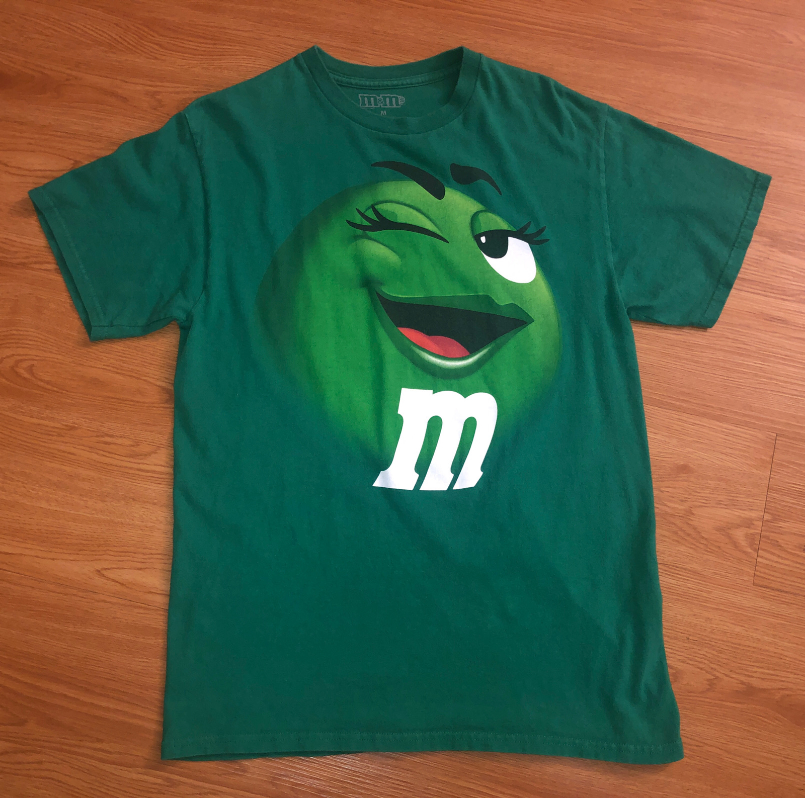 Green M&M Face Adult T-Shirt Size Medium 100% Cotton Short Sleeve ...