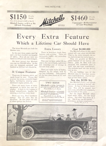 1917 MITCHELL MOTORS Vintage Antique Print Ad Automobile Car 9x12 ...