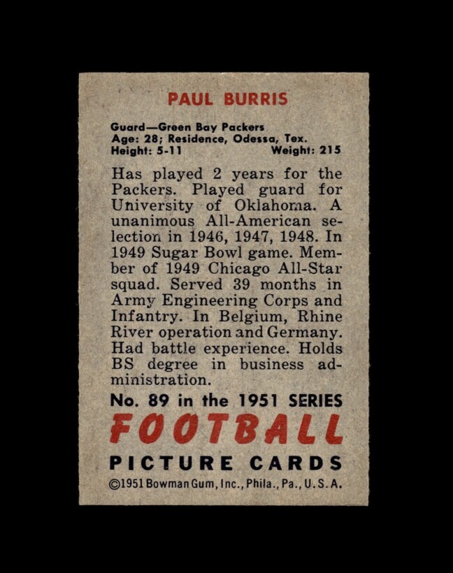 1951 Bowman Set-Break # 89 Paul Burris NR-MINT *GMCARDS* | eBay