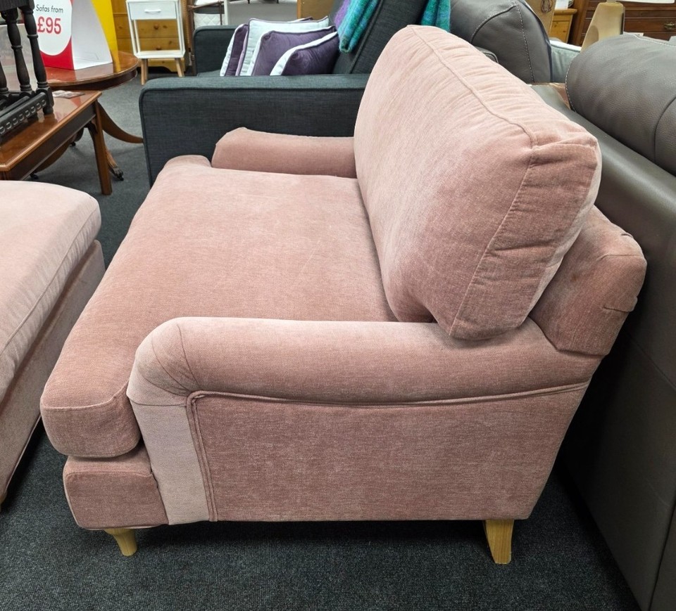 Dusky Pink Love Seat Armchair & Large Footstool Light Wood feet Used ...