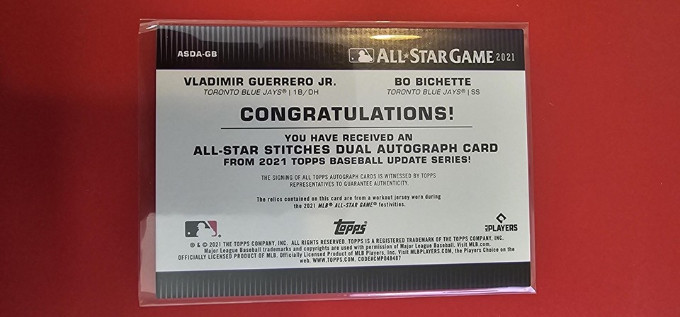 2021 Topps All-Star Dual Auto #ASDAGB Bo Bichette/Vladimir Guerrero Jr ...