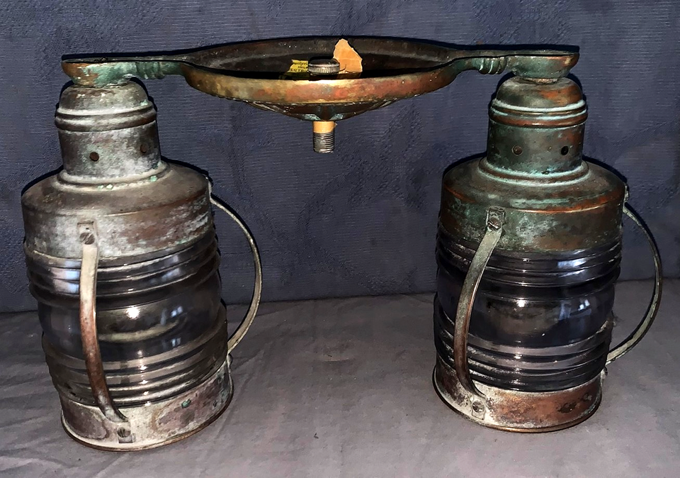 Vintage Antique Double Mast Head Lights Compass Center Copper Brass | eBay