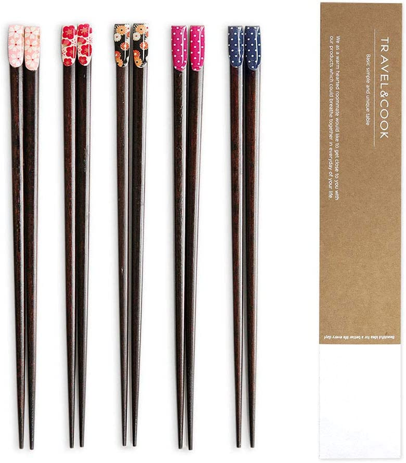 5 Pairs Premium Reusable Chopsticks Set - Lightweight Easy to Use Chop ...