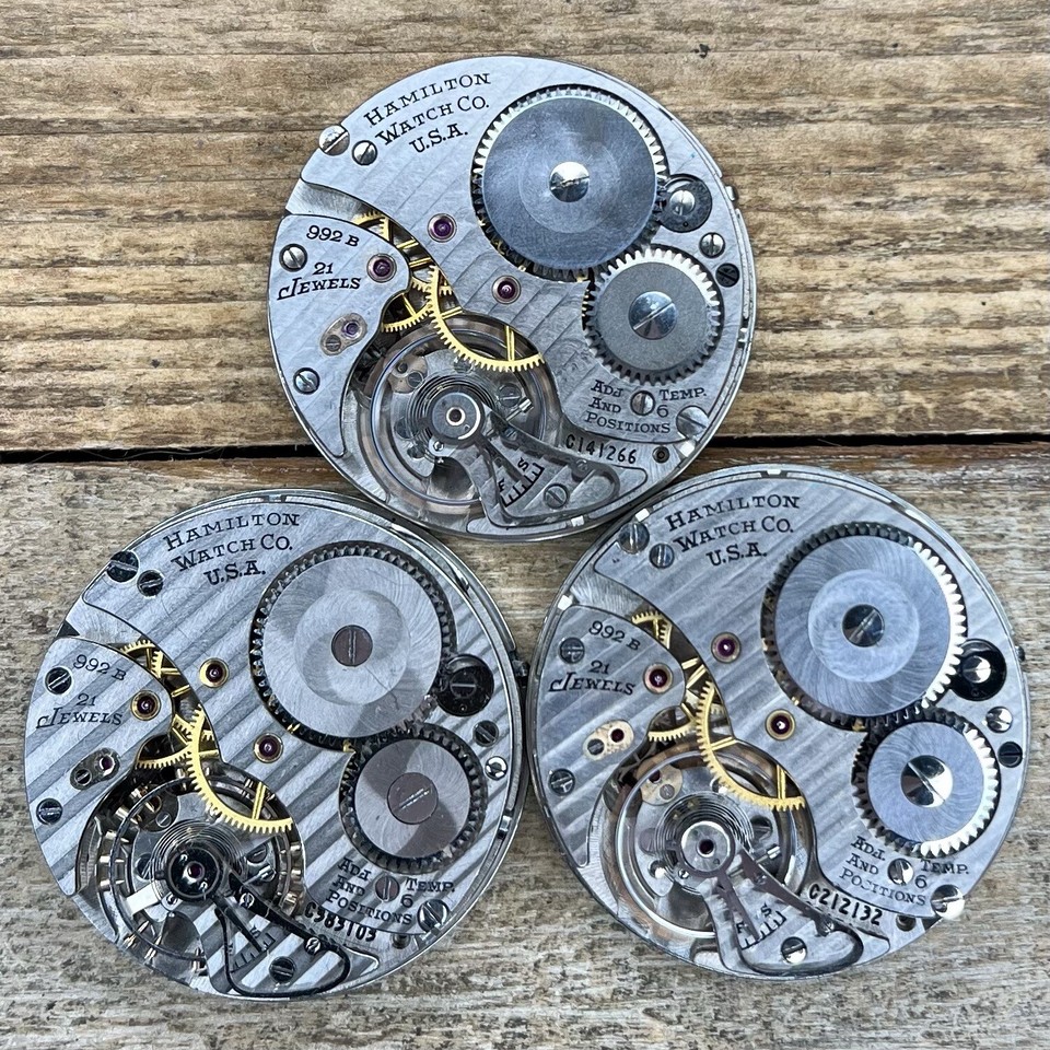 16s Hamilton Pocket Watch Movements - Grade 992B - 21 Jewels, Adjusted ...