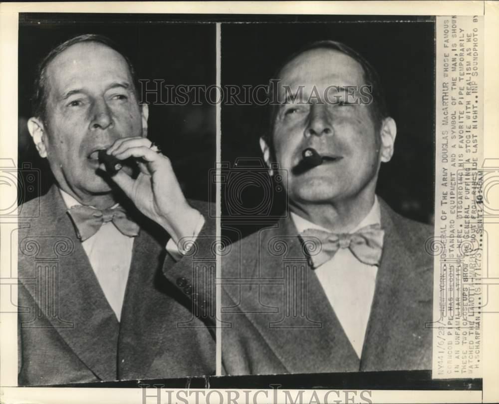 1928 Press Photo General Douglas MacArthur smoking cigar in New York ...