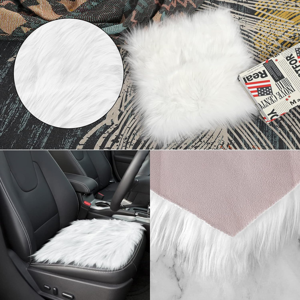 10 Inches Mini Square Faux Fur Rug， Small Fluffy Area Rug Cushion for ...