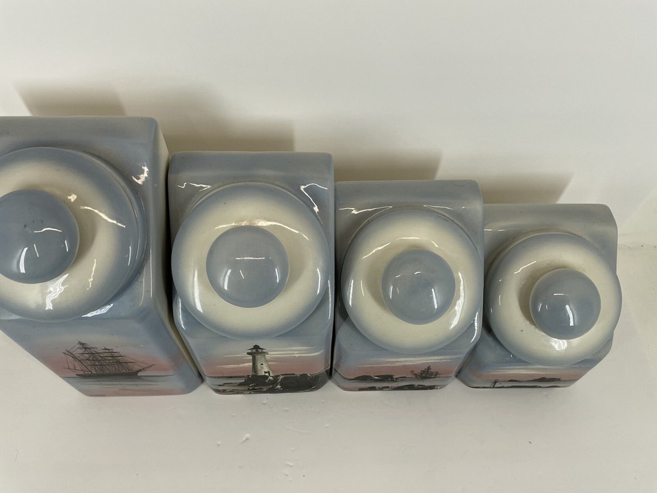 VTG Set 4 G.L. Hooton Hand Painted Ceramic Canisters Ships Lighthouse ...