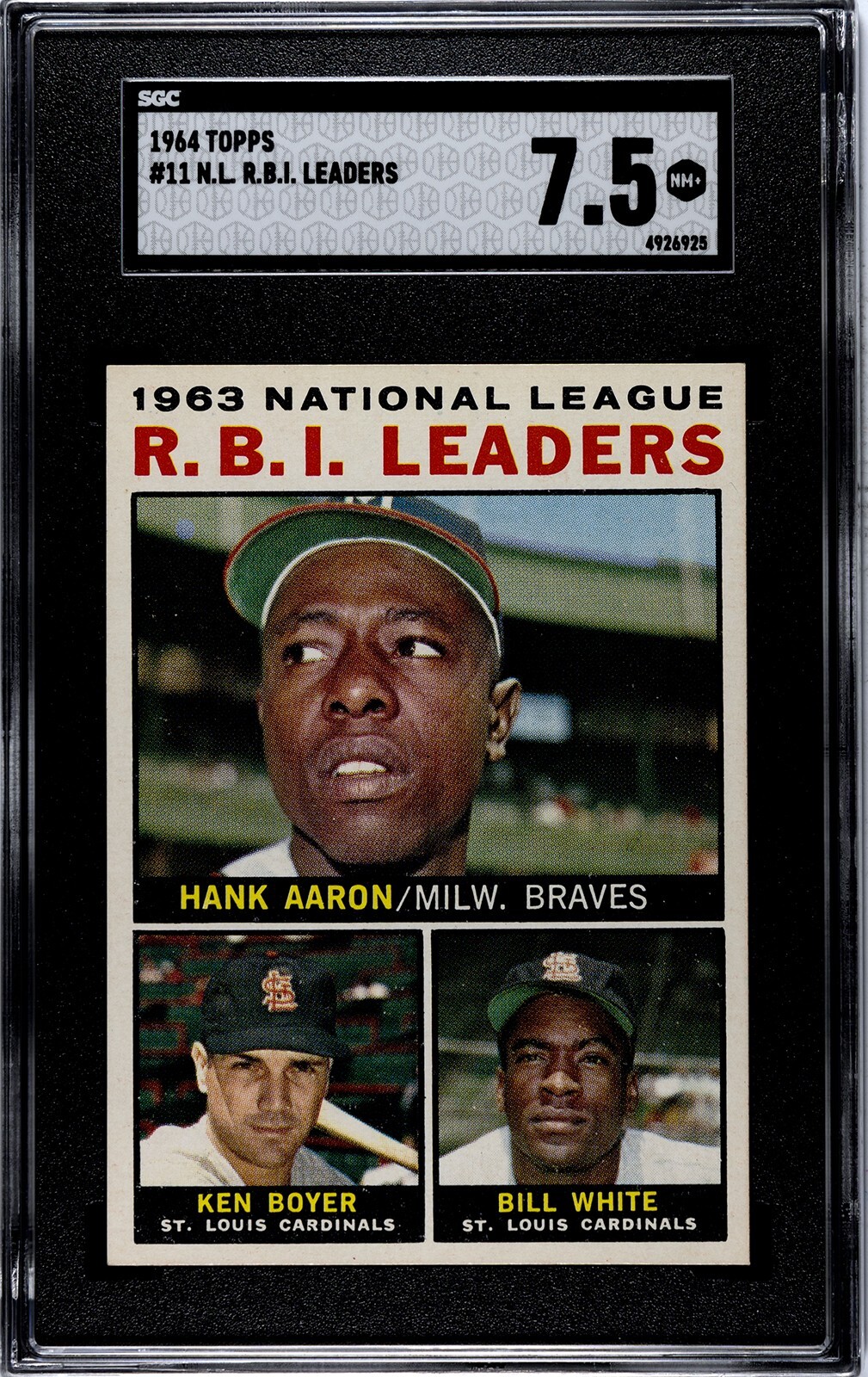Hank Aaron 1964 Topps NL RBI Leaders Baseball Card #11- SGC Graded 7.5 ...
