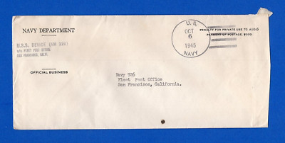Minesweeper USS Device AM-220 Official Mail October 6, 1945 | eBay