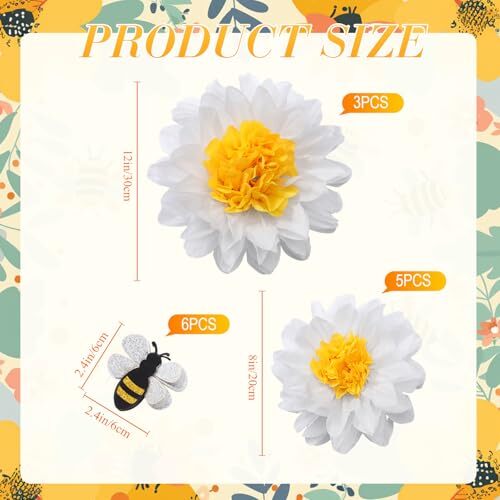 14 Pcs Daisy Bee Cutout Decorations Include 8 Daisy Tissue Paper Pom ...