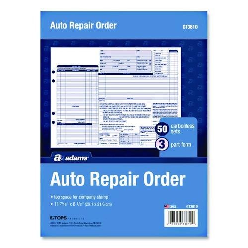 Adams Auto Repair Order Forms, Three-Part Carbonless, 8.5 x 6.94, 50 ...