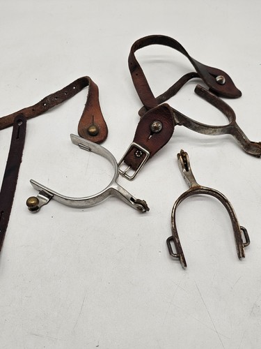 Vintage Western Spurs Dark Brown Leather Stainless Steel Brass Parts ...