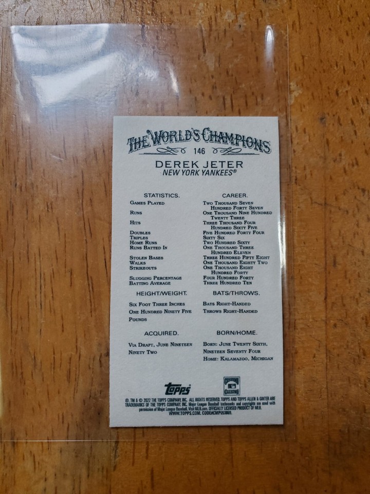 2022 Topps Allen & Ginter Derek Jeter Bronze Border Mini HOF NYY ...