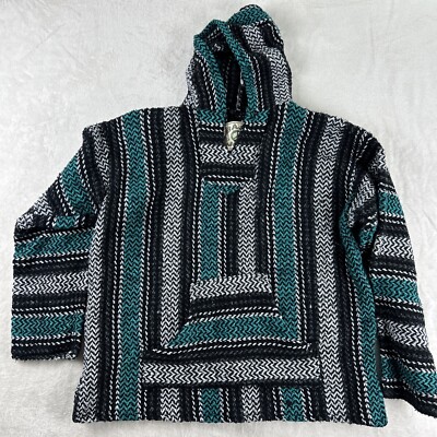 Baja Joe Woven Pullover Hoodie Medium Boho Rasta Surfer Beach Sweater ...
