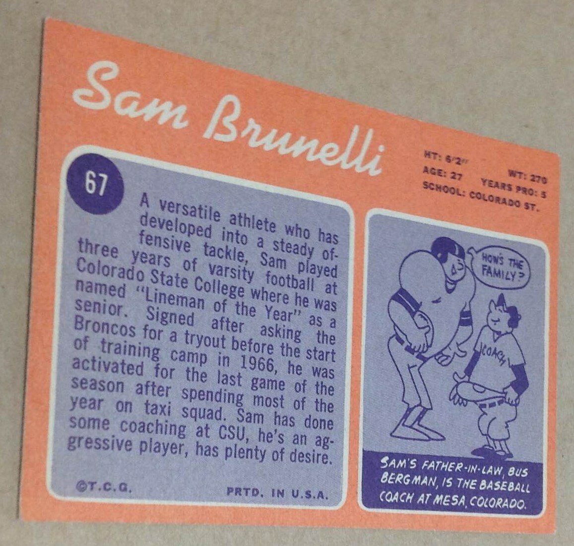 1970 TOPPS CARD #67 SAM BRUNELLI NM-MT | eBay