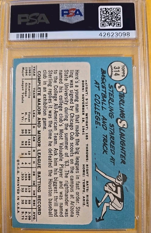 1965 TOPPS #314 STERLING SLAUGHTER PSA 8 Nm-Mt CUBS Set Break 3098 | eBay