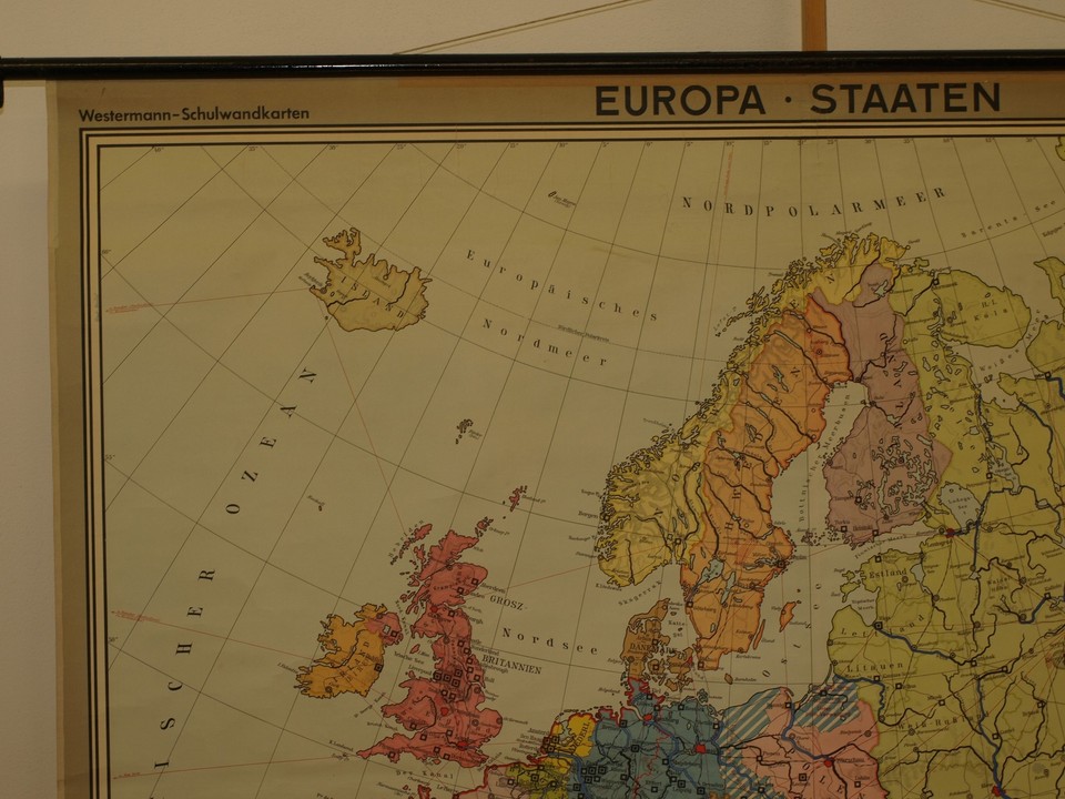 Europe Political States FRG GDR Austria East Poland 1958 Wall Map ...