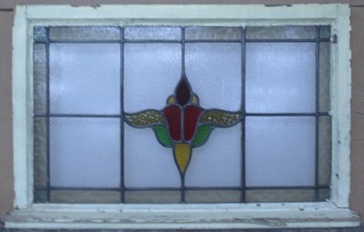 OLD ENGLISH LEADED STAINED GLASS WINDOW TRANSOM PRETTY FLORAL 34 1/2" X ...