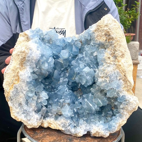 52.5LB Large Natural Blue Celestite Crystal Geode Quartz Cluster ...