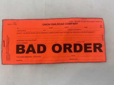Union Railroad Bad Order Safety Orange Tag Card For Repair Broke ...
