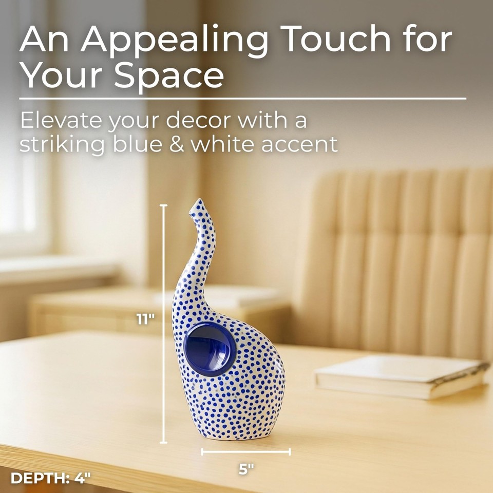 11" Hand Stamped Trunk Up Elephant, Blue/White | eBay