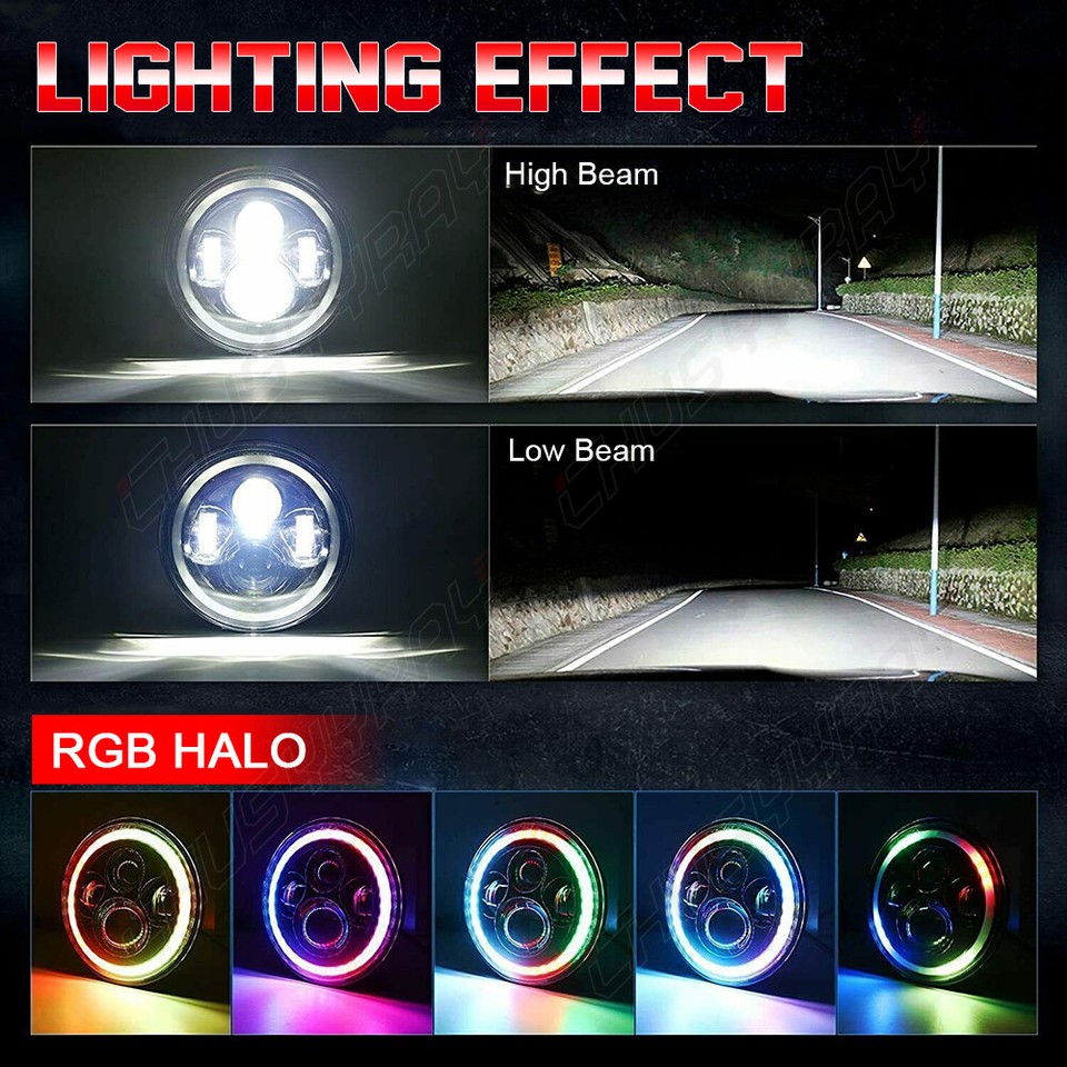 For 1990-1997 Mazda Miata RGB 7" Inch Round Headlights Halo Angel Eyes ...