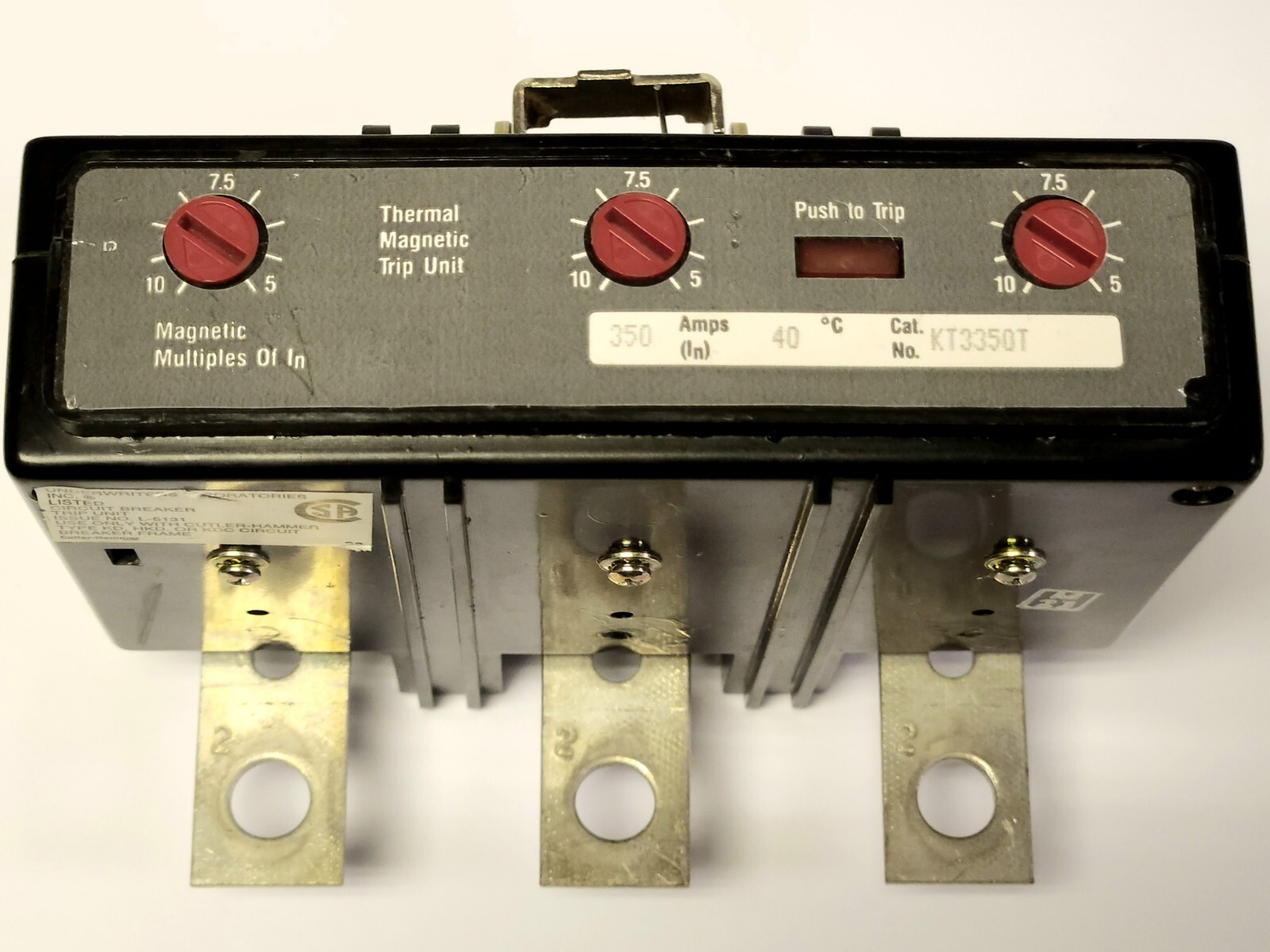 EATON CUTLER HAMMER KT3350T 3 Pole 350 AMP K Frame TRIP Unit Type KD ...