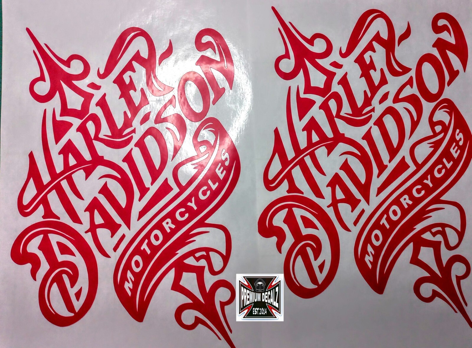 2x 400mm high PREMIUM RED Harley Davidson Die Cut door Vinyl Decals ...