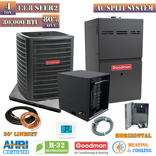 Goodman 4 Ton R32 AC Gas Furnace Split System 13.8 SEER2 w/ 30 ...