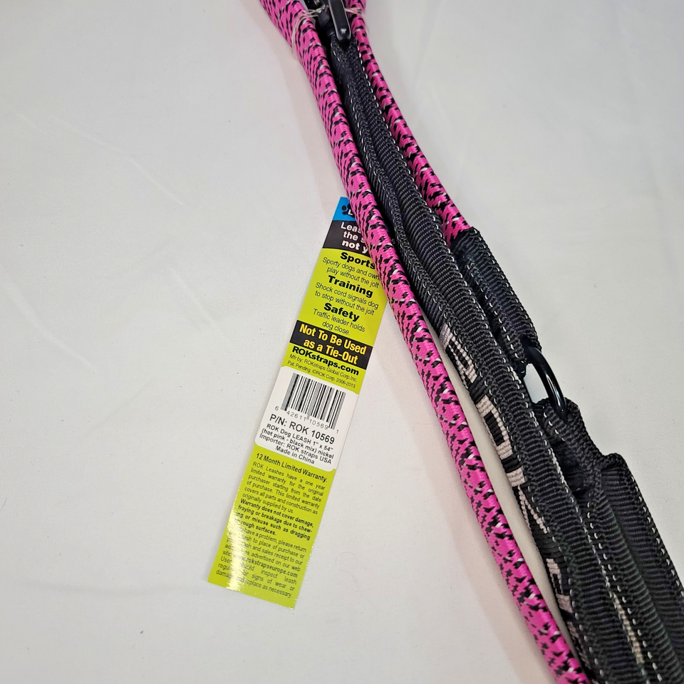 Rok Straps stretch dog leash Lrg 60 + lb 54" reflective Pink/Black NEW ...