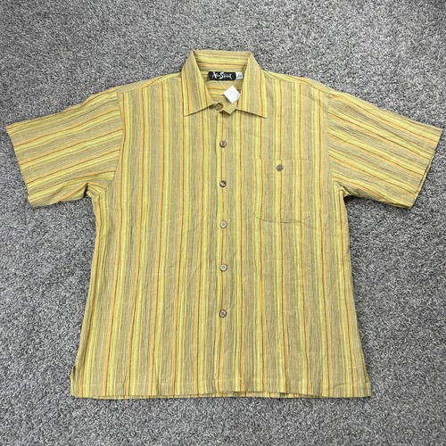 Vintage Alan Stuart Stripe Button Yellow Orange Shirt Made USA Size L ...