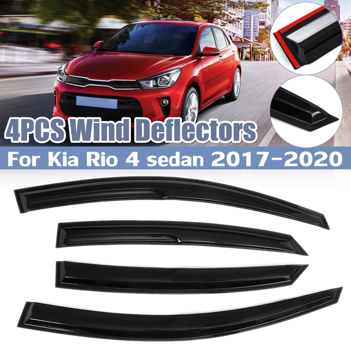For Kia Rio 2017-2020 Sedan Tape On Window Deflector Vent Visor Rain ...