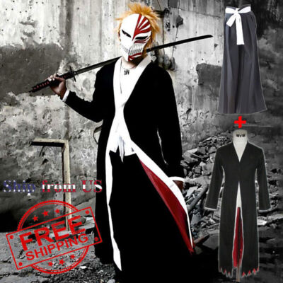 Cosplay Bleach Kurosaki Ichigo Robe Cloak CoatKimono Pants Full Set Cos ...