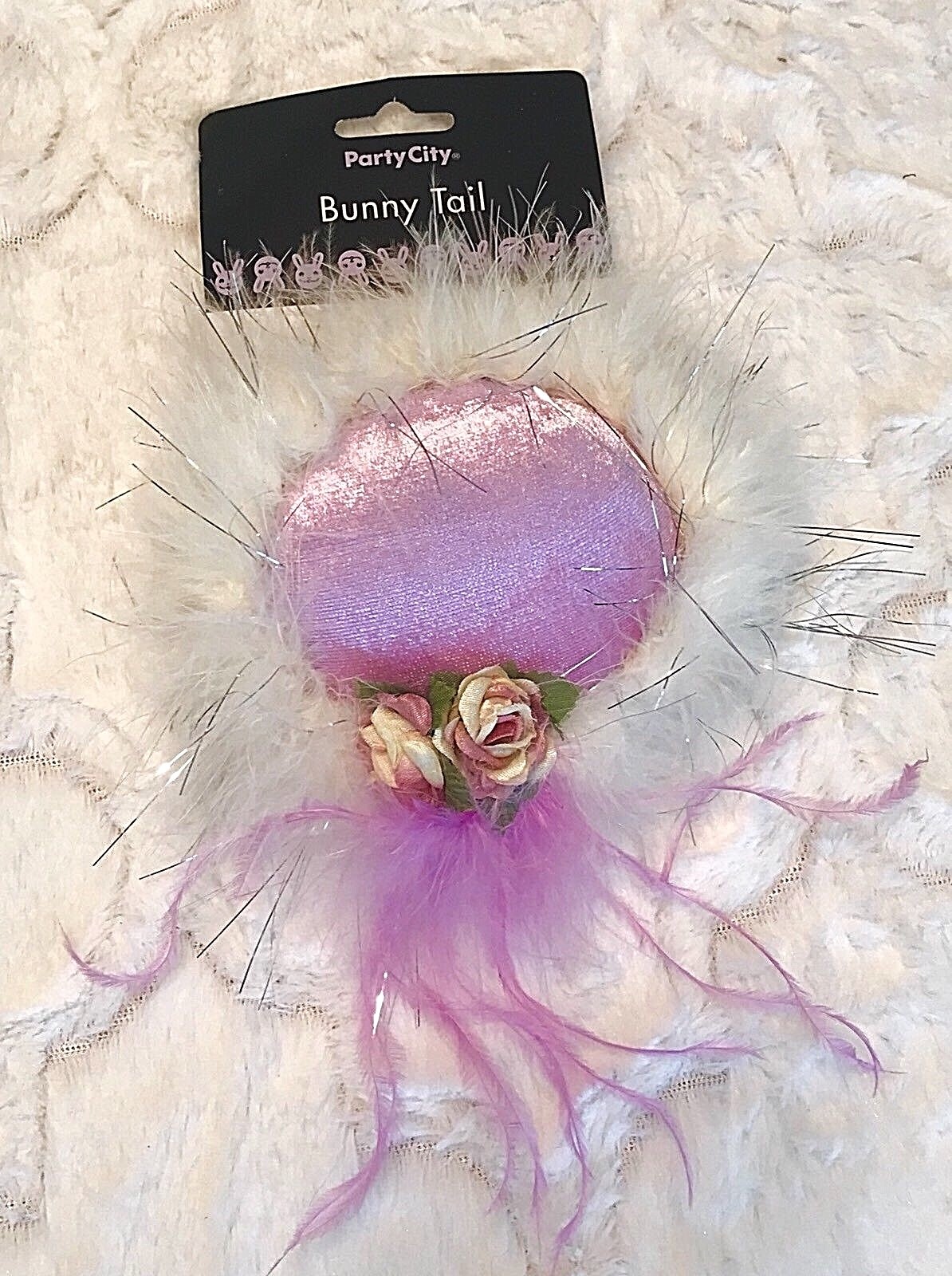 Bunny RABBIT Tail PURPLE Poof MARABOU Feather FLOWER Costume Party ...