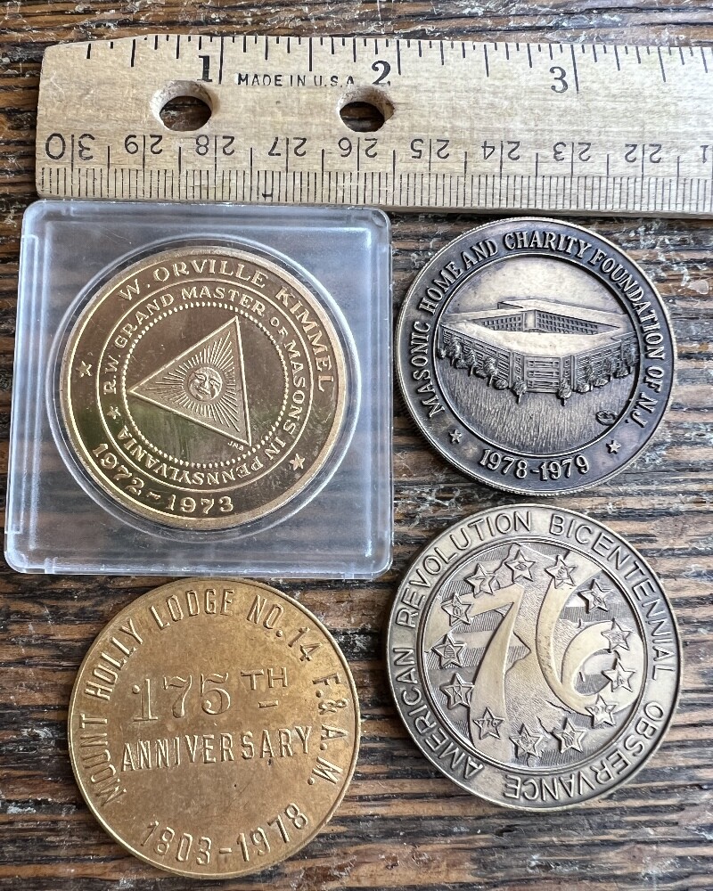 VTG Lot of 4 Masonic Coins Freemason Grand Lodge NJ Philadelphia Token ...