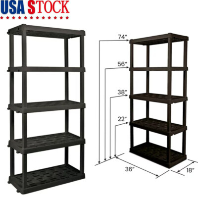 5 Shelf Plastic Garage Shelves Adjustable Storage Shelving Unit Black ...
