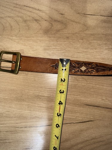 Vtg EXPRESS Genuine Leather Belt Embossed Brown Tan Thread Size M 42 ...