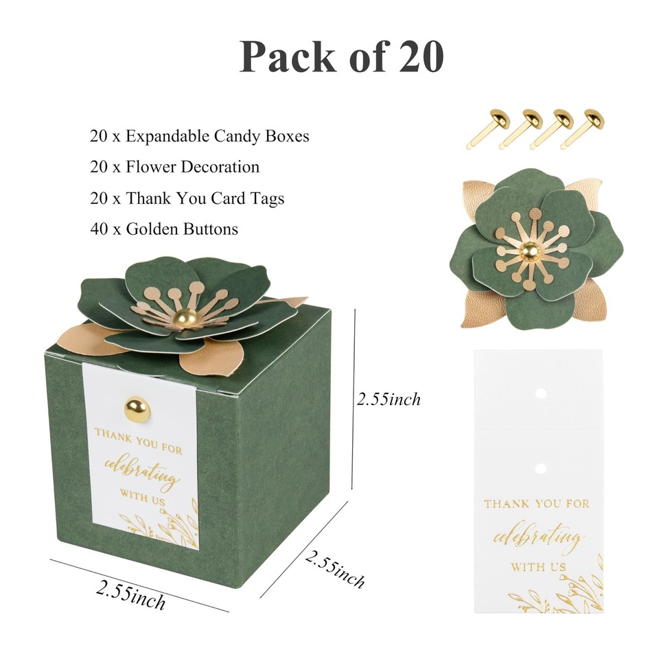 20 PCS Favor Boxes, 3 In 1 Olive Green Candy Boxes with Floral Decor ...
