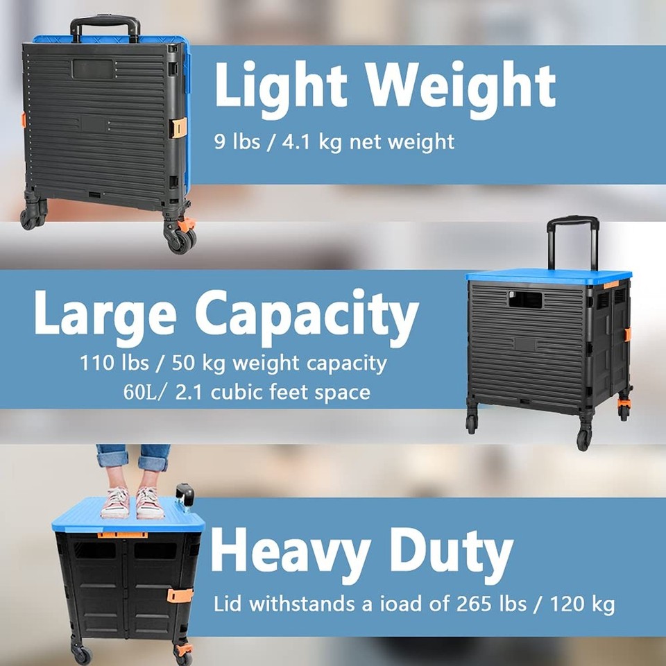 FELICON SELORSS Foldable Utility Cart Folding Portable Rolling Crate ...