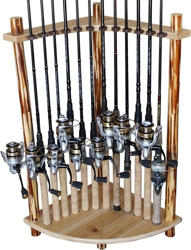 Rush Creek Creations Rustic Log 12 Fishing Rod Corner Storage Rack for ...