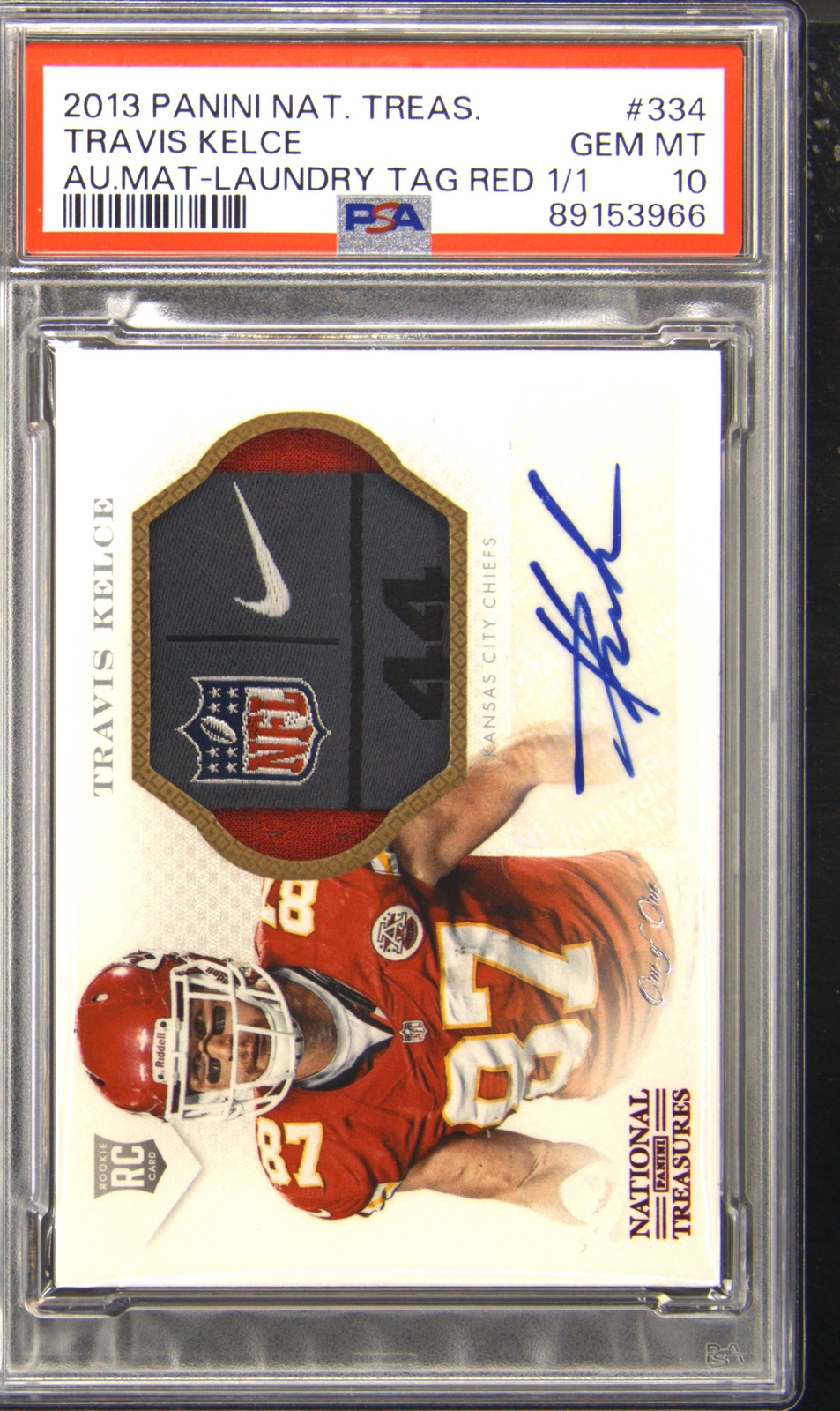 2013 National Treasures #334 Travis Kelce Laundry Tag Auto 1/1 PSA 10 ...