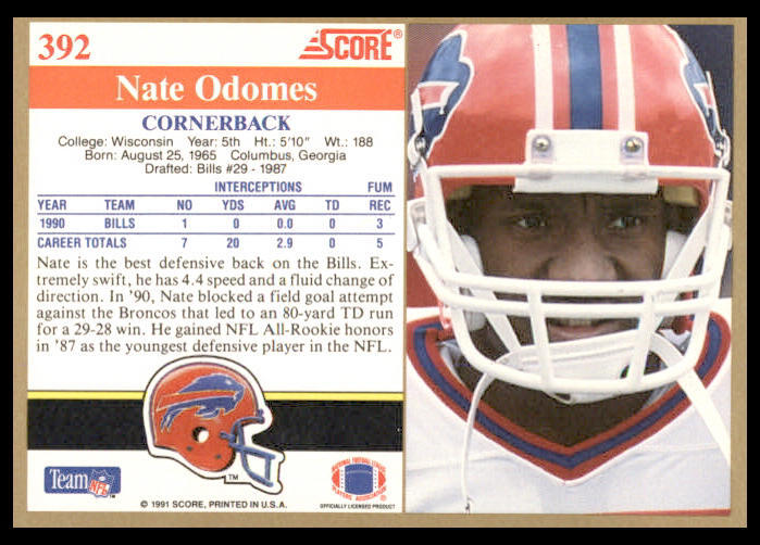 1991 Score #392 Nate Odomes Buffalo Bills | eBay