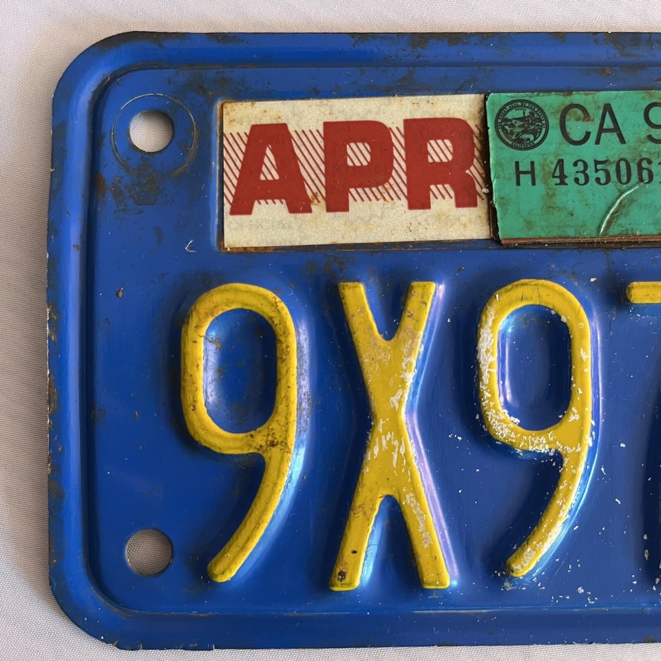 California Motorcycle License Plate 1969 - 1982 Blue CA MC 7"x 4"- 4/96 ...