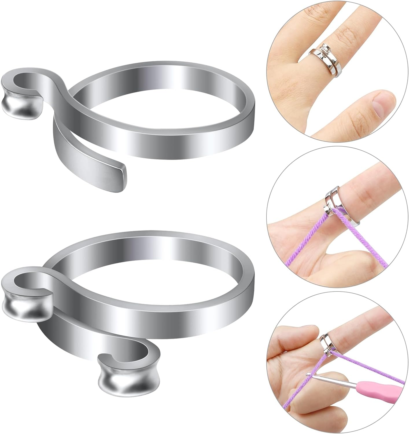 2 Pieces Adjustable Knitting Crochet Loop Ring, Brass Open Yarn Guide ...