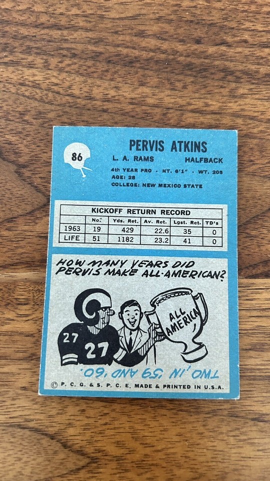 1964 Philadelphia Set-Break # 86 Pervis Atkins NR-MINT | eBay