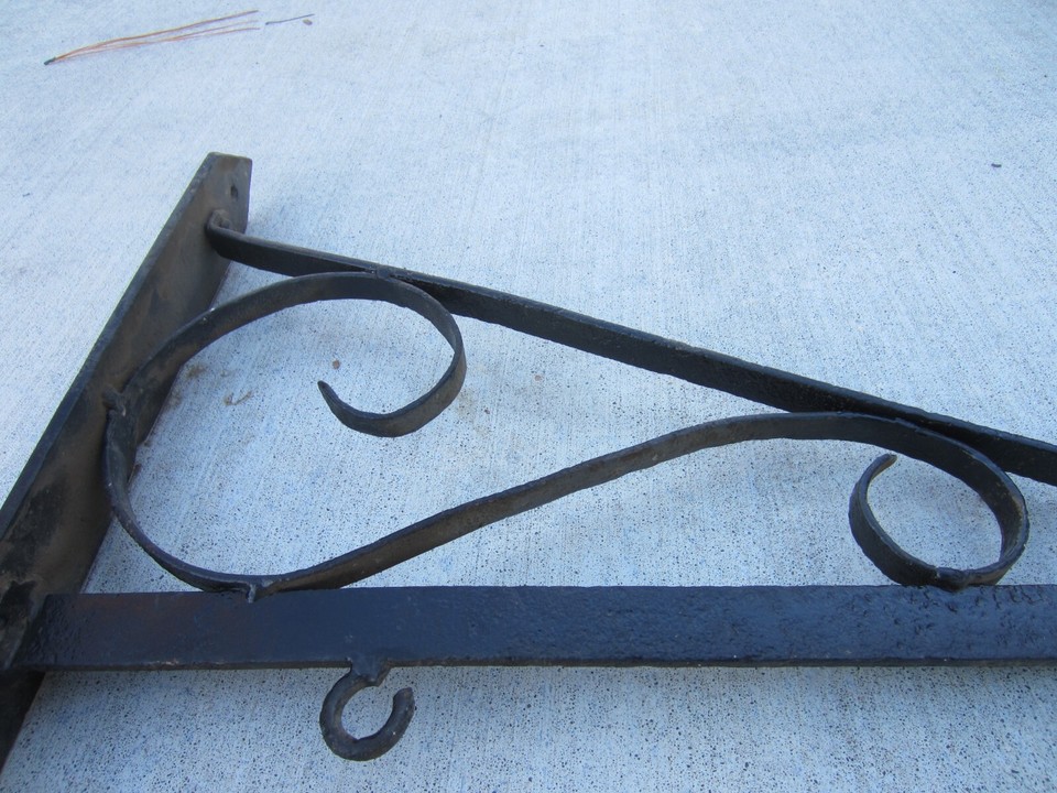 large antique HAND FORGED WROUGHT IRON double sided SIGN HANGER BRACKET ...