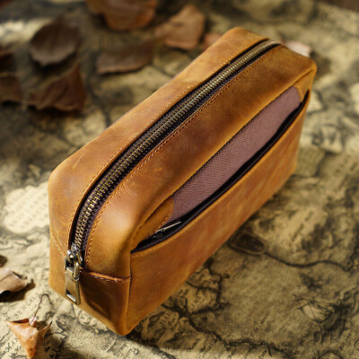 Large Capacity Genuine Leather Pencil Case Zipper Pen Stationery Pouch Bag USA | eBay