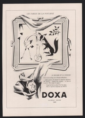 publicité 1949 MONTRE DOXA LE LOCLE fables de la Fontaine le renard ...